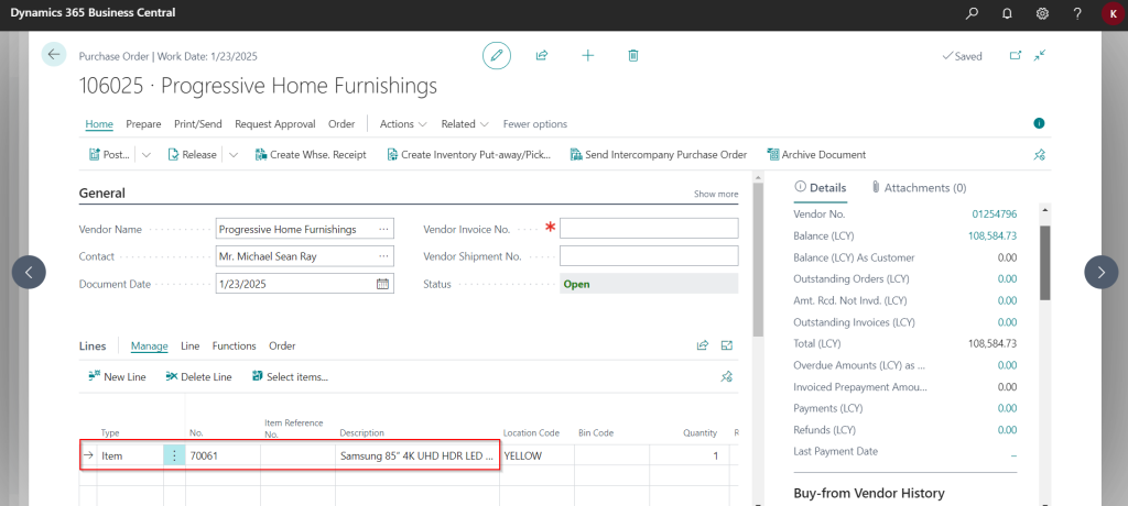Business Central - Create a Purchase Order from a Sales Order